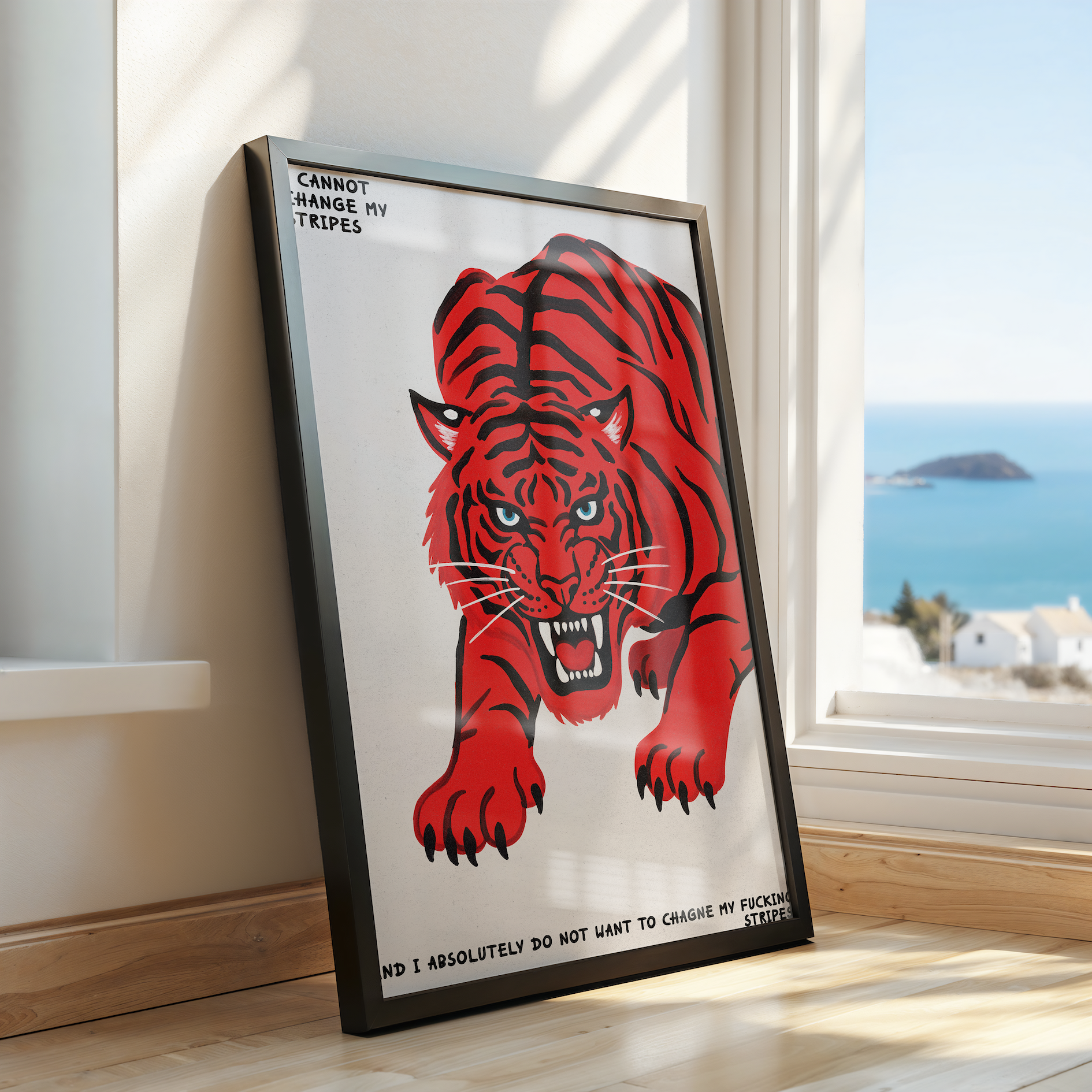 Red Tiger “Unapologetic Stripes” Statement Art Poster – FEMTOARTS