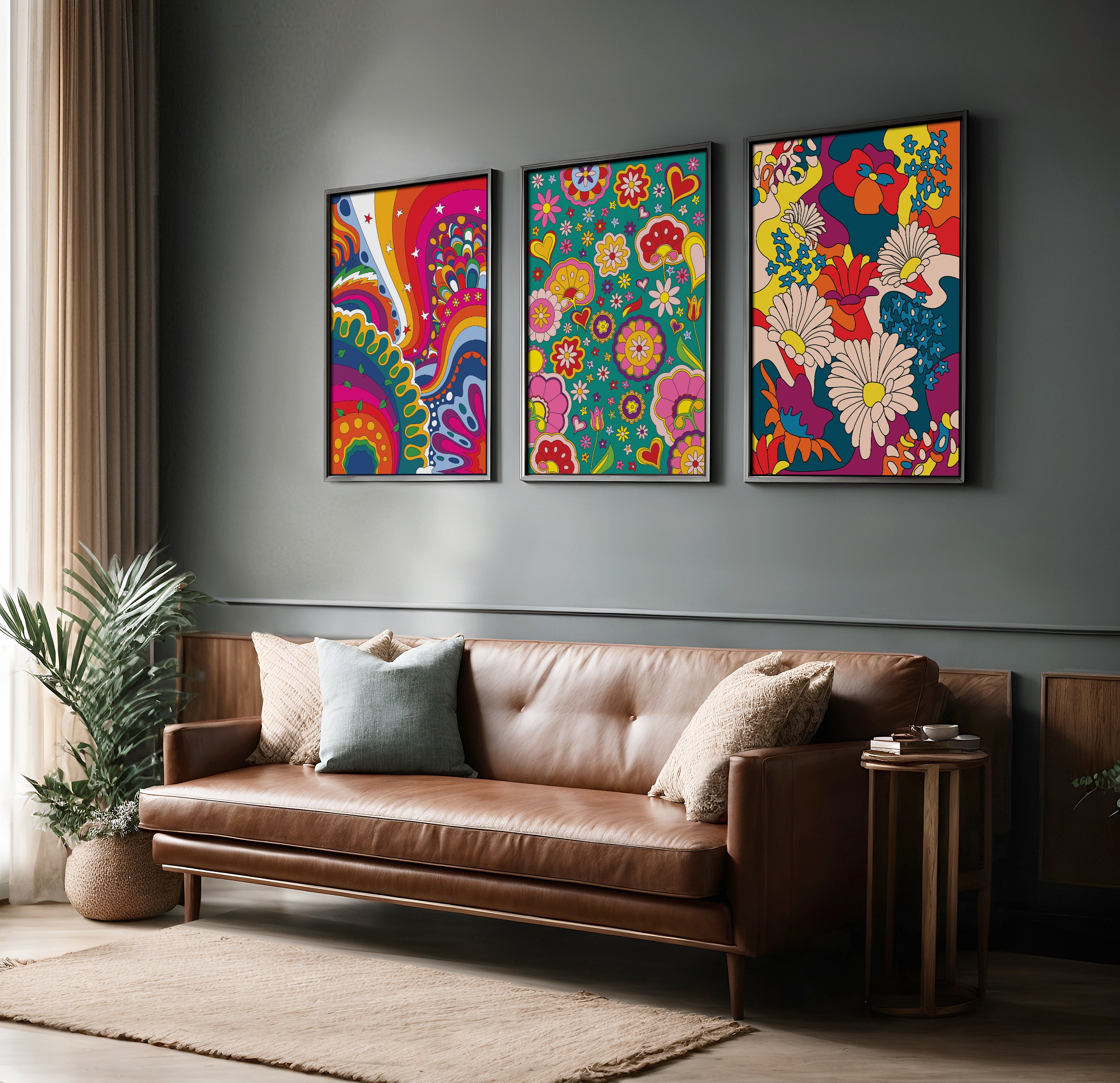 Flower Power Frenzy: Psychedelic Bloom Poster Set (Trio) – FEMTOARTS