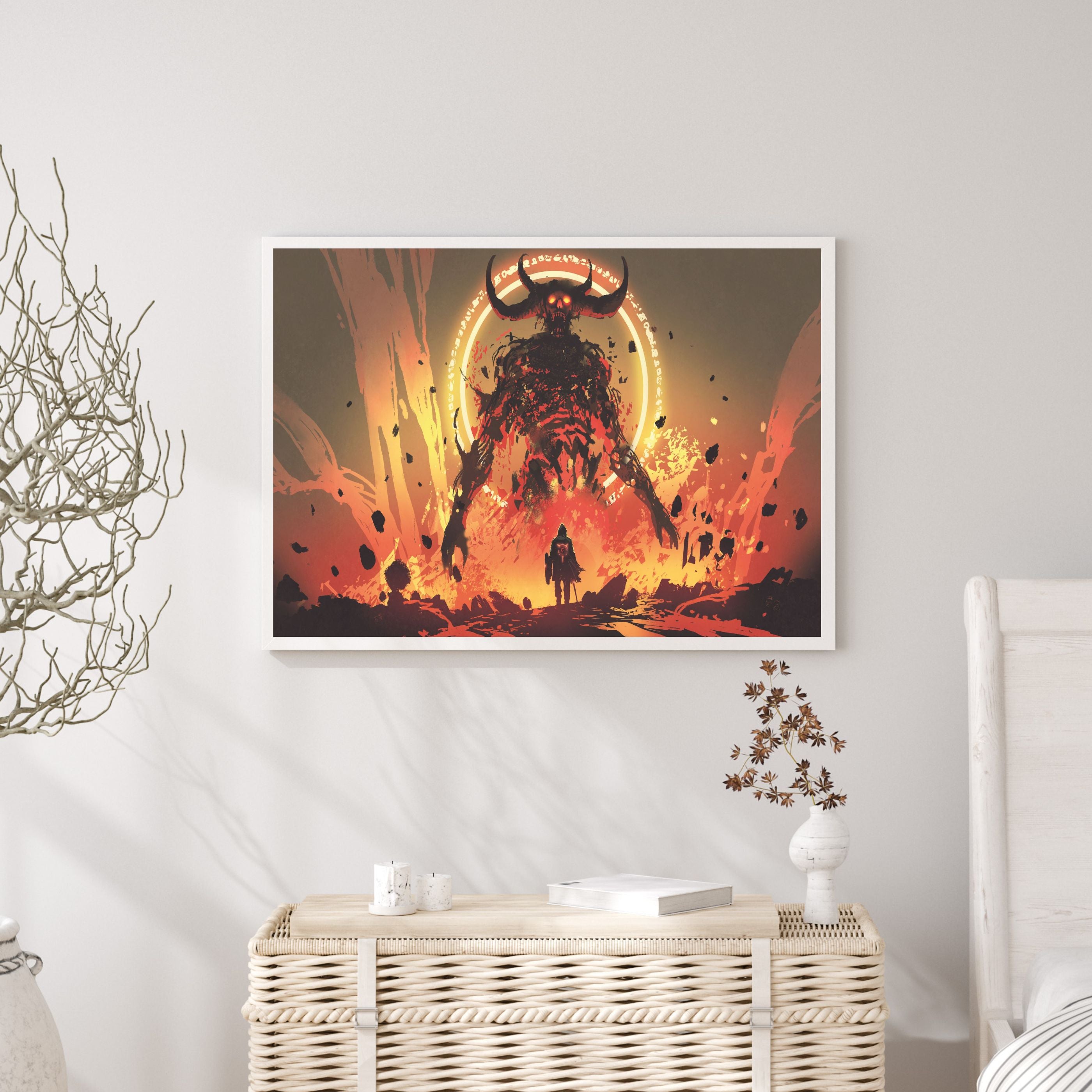 Knight with a sword facing the lava demon in hell – FEMTOARTS